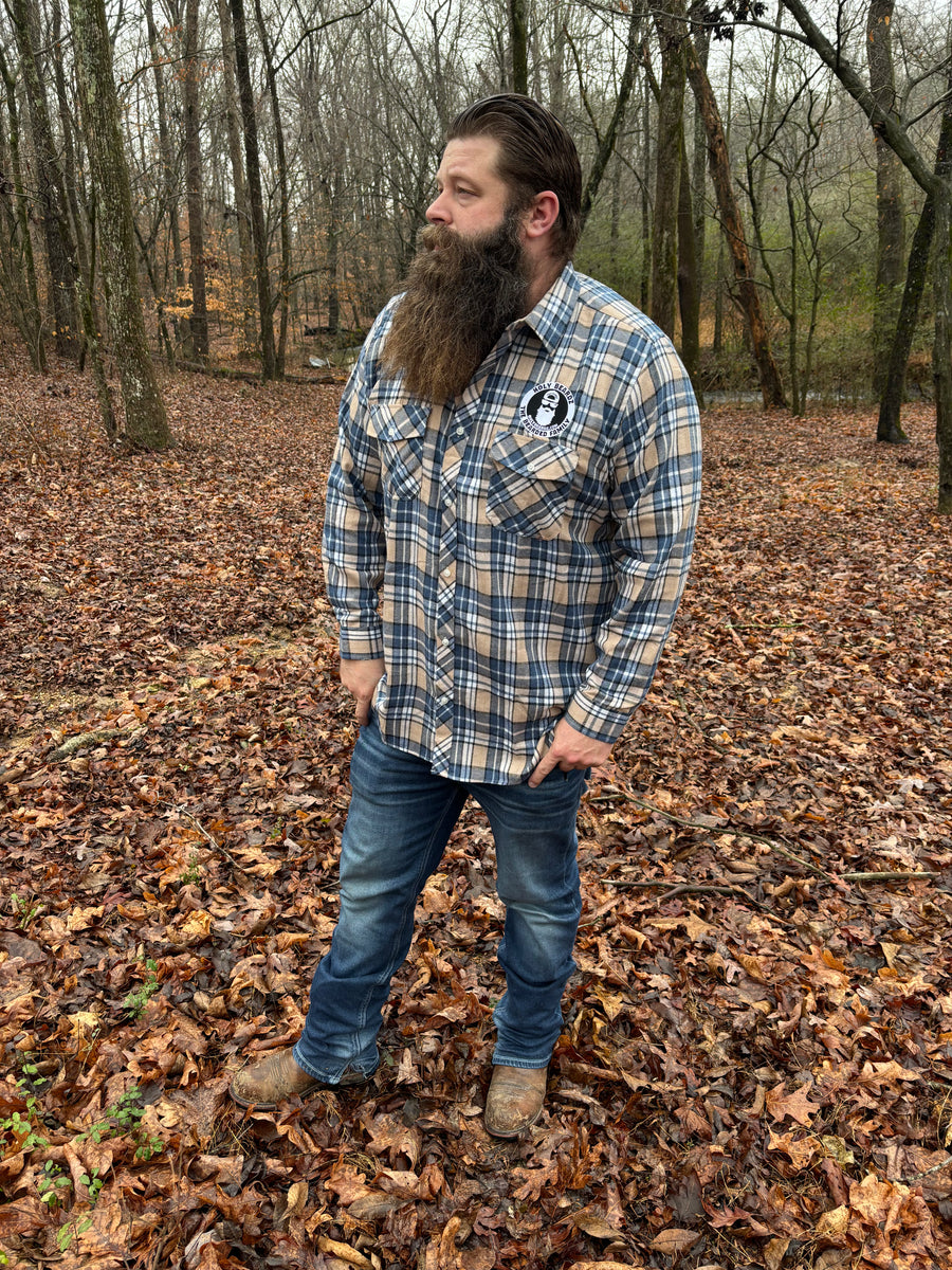 Holy Beardz Flannel - Beige, White & Blue – Holy Beardz, LLC