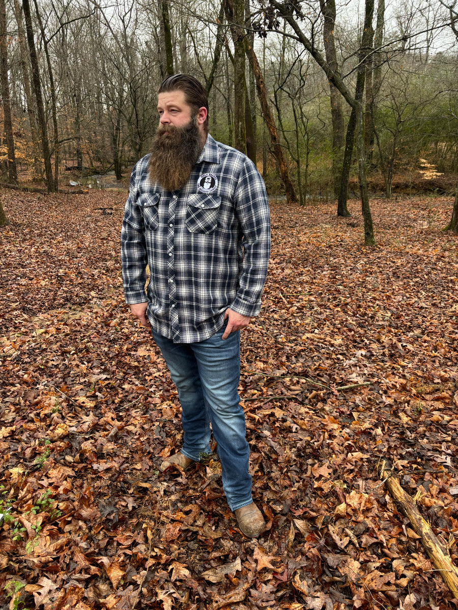 Holy Beardz Flannel - White & Navy Blue – Holy Beardz, LLC